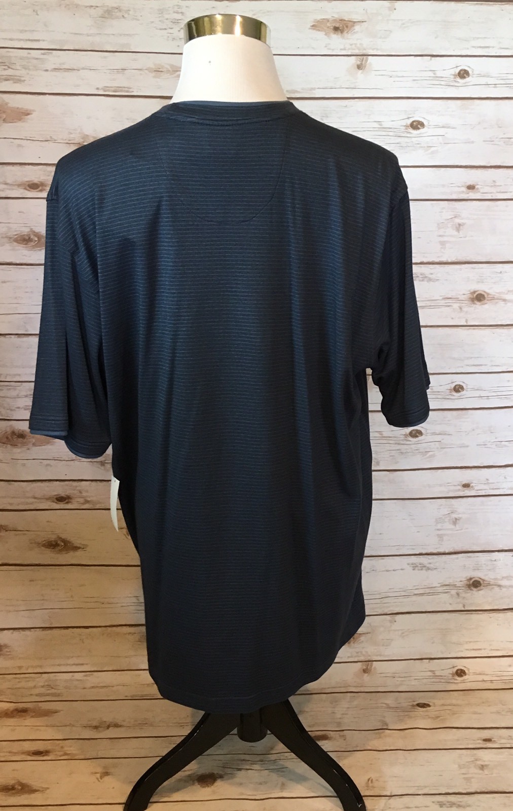 Arrow USA Shirt Mens Lg Tall Cott/Poly Slate Blue/Black Stripe Short ...