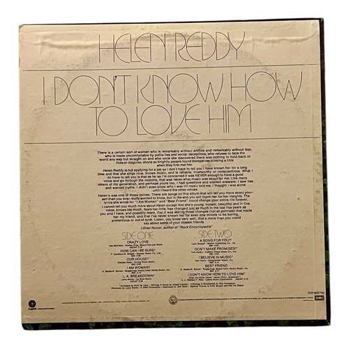 Helen Reddy I Don't Know How To Love Him 1971 LP Vinyl Capitol Records ...