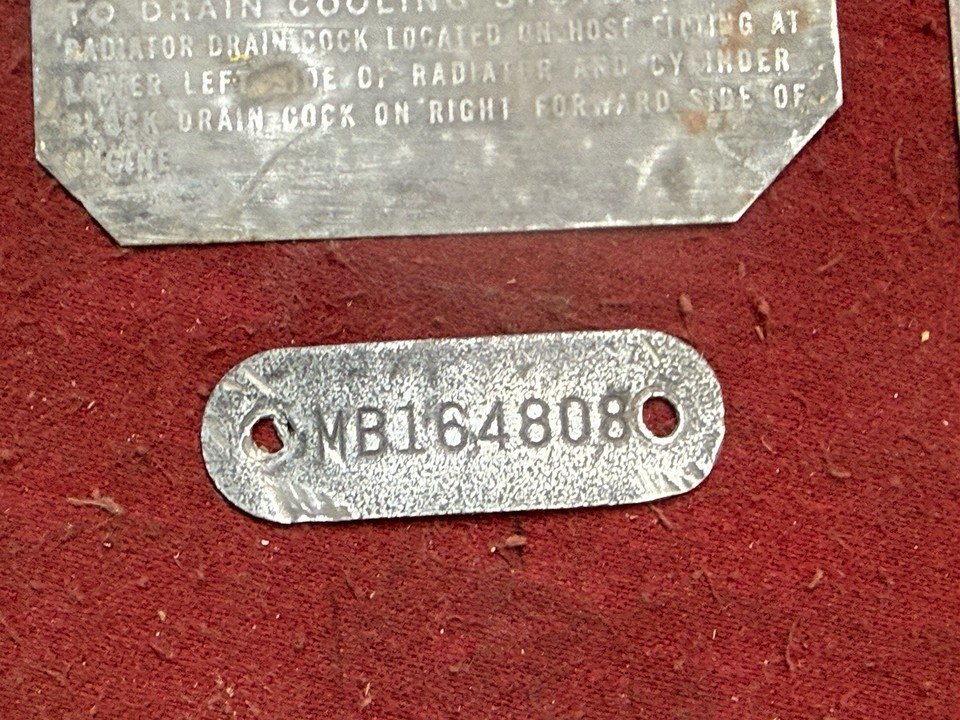 MB Willys WW2 Jeep Original frame ID Tag Data Plate &Other Original ...