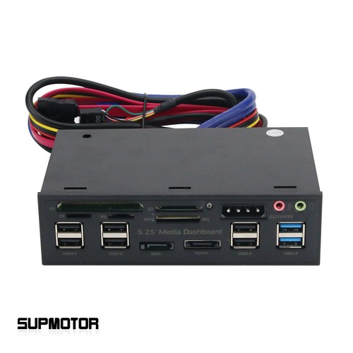 5.25" Pc Front Panel Dashboard Media Usb 3.0 Hub Audio Esata Sata Card ...