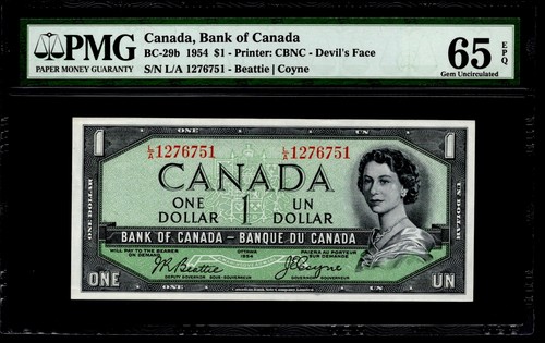 CANADA 1954 $1 DEVIL’S FACE. Pick: BC-29b. PMG Graded: 65 EPQ. | eBay