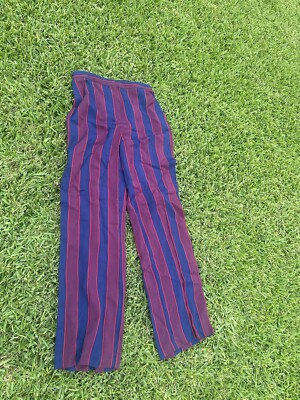 Express - Navy & burgundy striped wide leg Super High Rise trousers ...