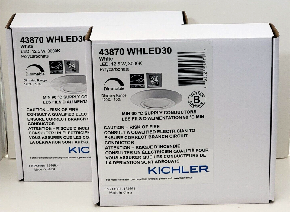 2 pk KICHLER 43870 WHLED30 WHITE LED 12.5 W, 3000K 6 " Dimmable ...