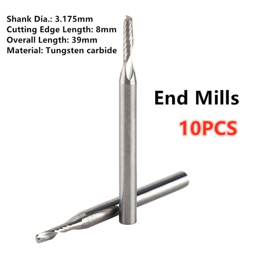 1/8" Carbide Spiral Bit End Mill Cutter Set 2mm CNC Single Flute Router ...