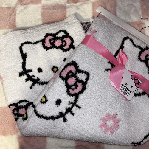 Hello Kitty Spring Reversible Throw Blanket Pink Flowers New Super Soft ...