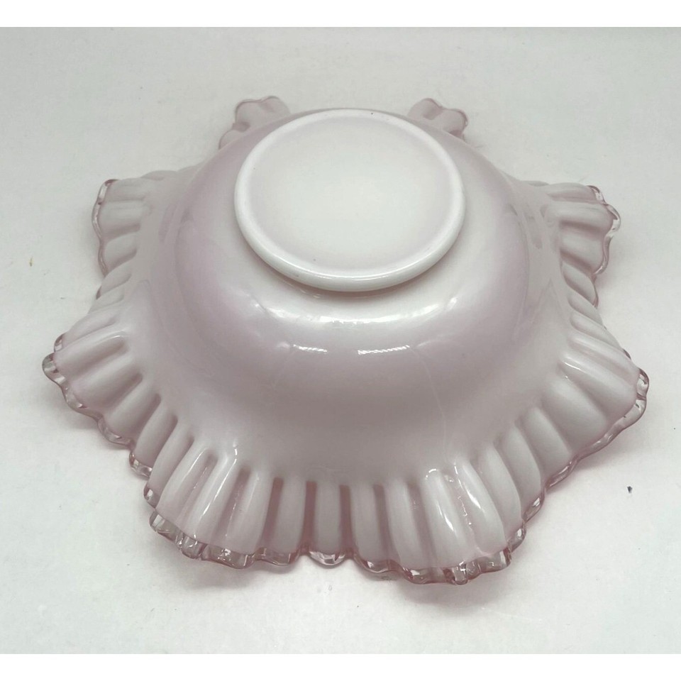 Vtg. Fenton Pink Silvercrest Bridal Bowl Crimped Ribbon Edge | eBay