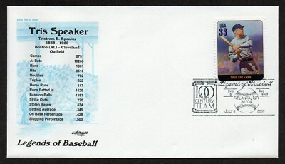 USA, SCOTT # 3408-L, ARTMASTER FDC COVER - BASEBALL LEGEND TRIS SPEAKER ...