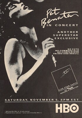 1983 HBO TV AD~PAT BENATAR IN CONCERT Female Rocker Full Page 5 x 7 | eBay
