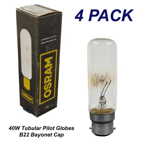 4 x 40W Clear Pilot Light Globes Bulbs Lamp B22 Bayonet BC Tubular T29 ...