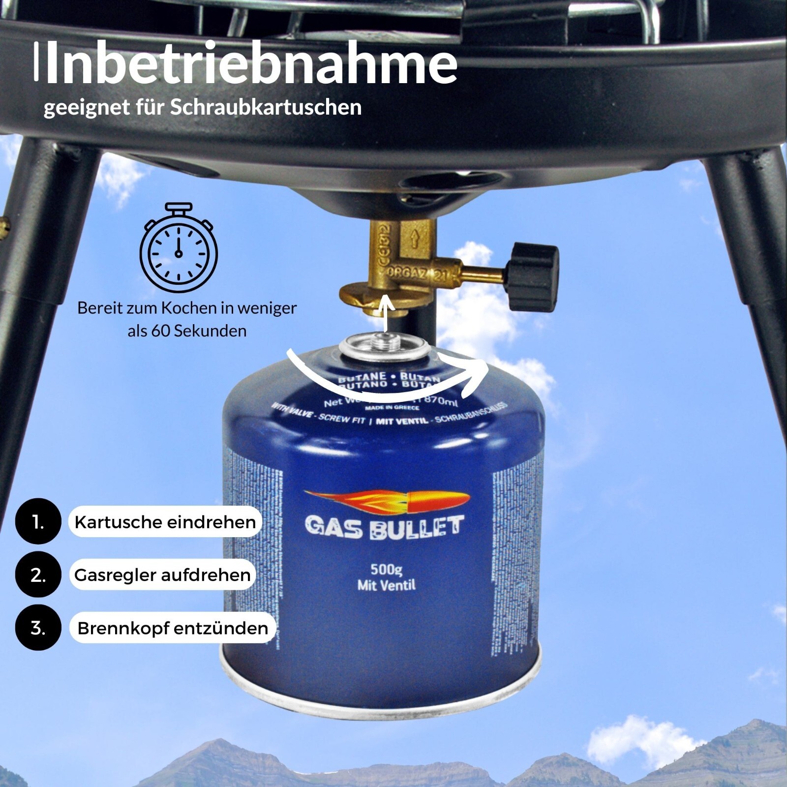 Gas Bullet ® Grillmaster, Gasgrill mit Wok für Schraubkartuschen | eBay