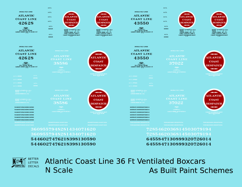 K4 N Scale Decals Atlantic Coast Line Ventilated Watermelon Boxcar As ...