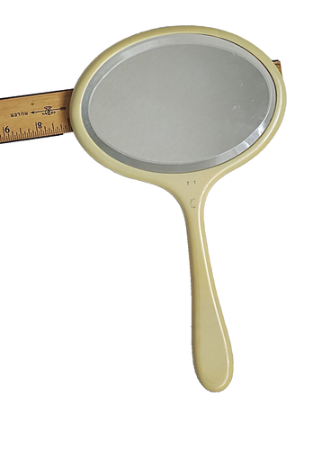 Vintage Art Deco French Ivory Bakelite HAND HELD Vanity Beveled MIRROR ...