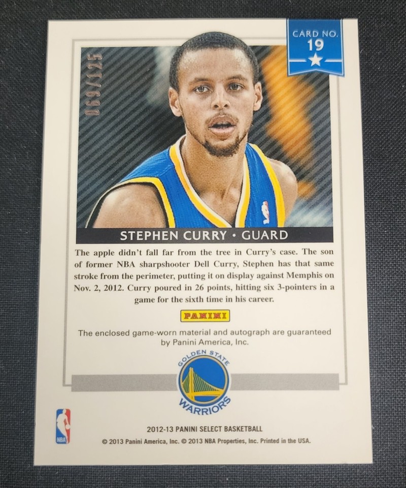 2012-13 Panini Select Stars Stephen Curry Signed AUTO GU Jersey /125 | eBay