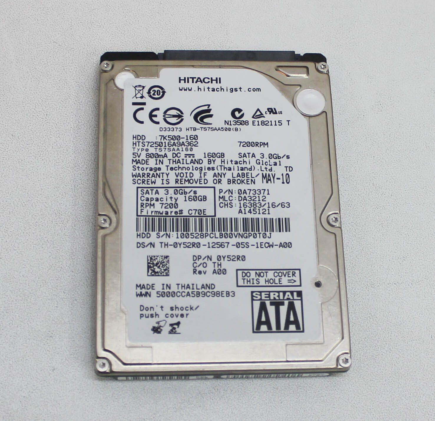 HTS725016APA362 Hitachi Hard Drive 160Gb 7200Rpm Sata 2.5 3.10Gb/S ...