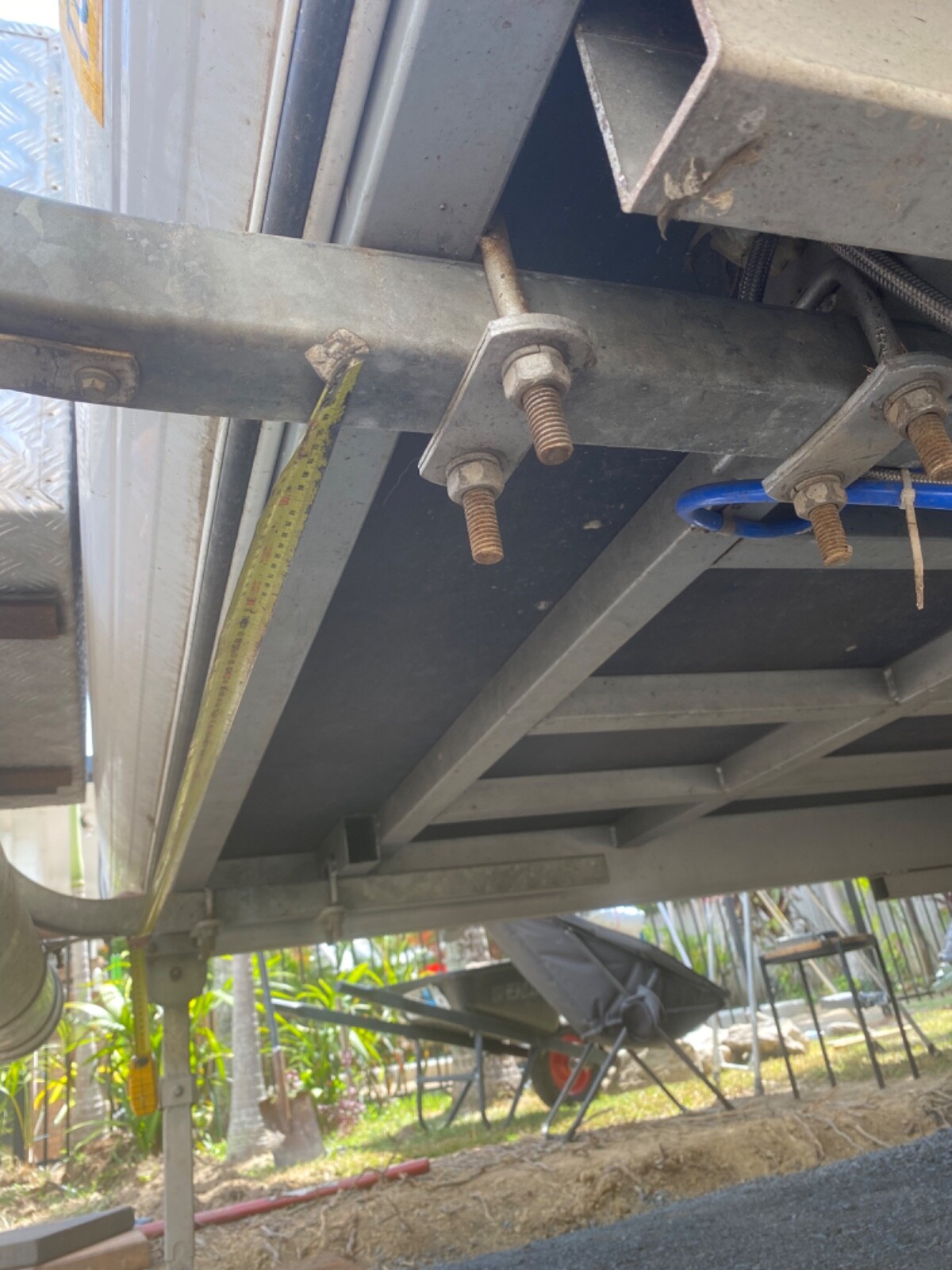 caravan rear bull bar with custom tool box and fishing rod holder and ...