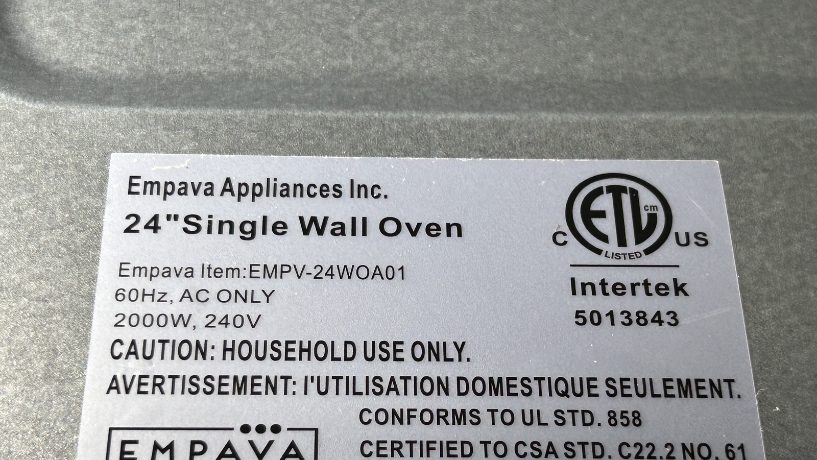 Empava EMPV-24WOA01 24" SIngle Wall Over W/ Built-In Knobs Stainless ...