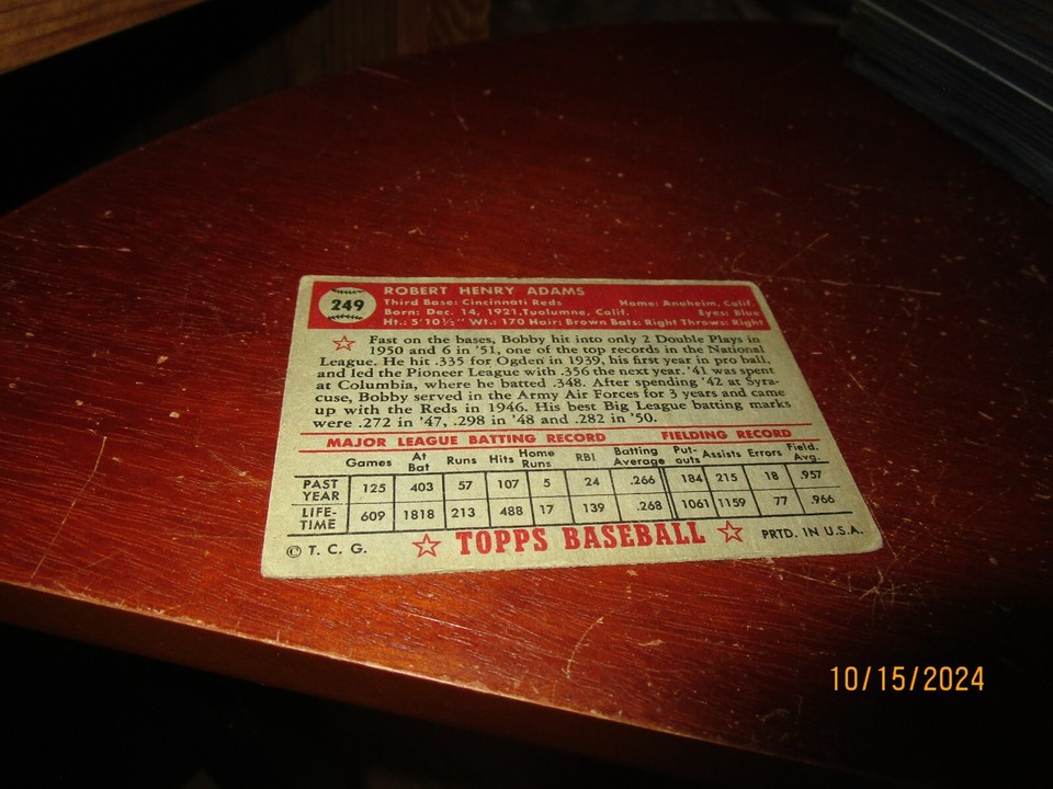 1952 Topps #249 Bobby Adams Cincinnati Reds Baseball Card Fair | eBay