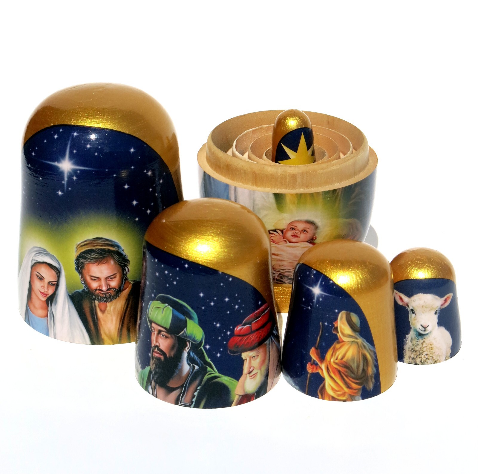 Russian Nesting Dolls, Nativity Jesus 5 PC Stacking Doll, Christmas ...