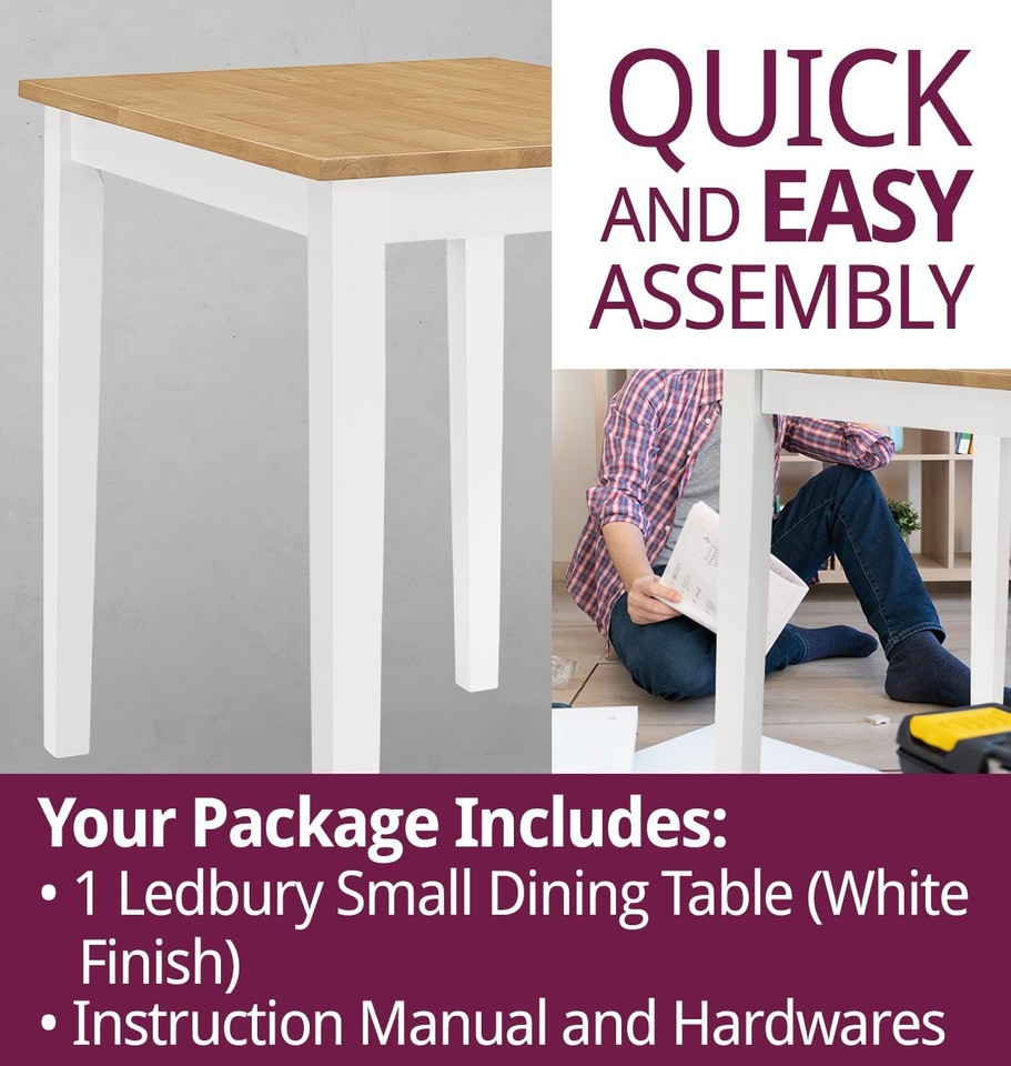 Small Dining Table in White & Oak Finishing, Solid Wood Breakfast ...