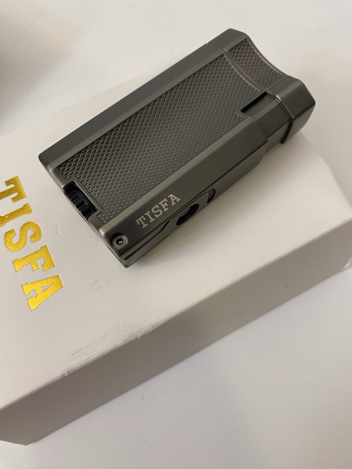 NIB Tisfa Gray Butane Double Jet Torch Lighter; Built-In Cigar Punch ...