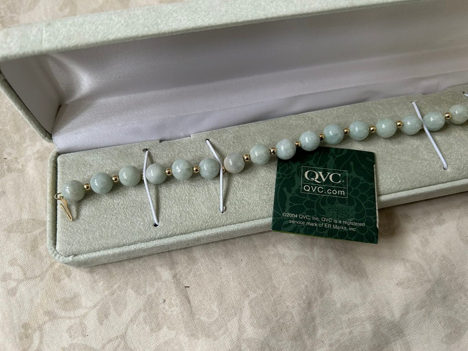 Jade and Gold Bead Bracelet 14K 8mm 7 1/4" Chinese Jade QVC New in Box ...