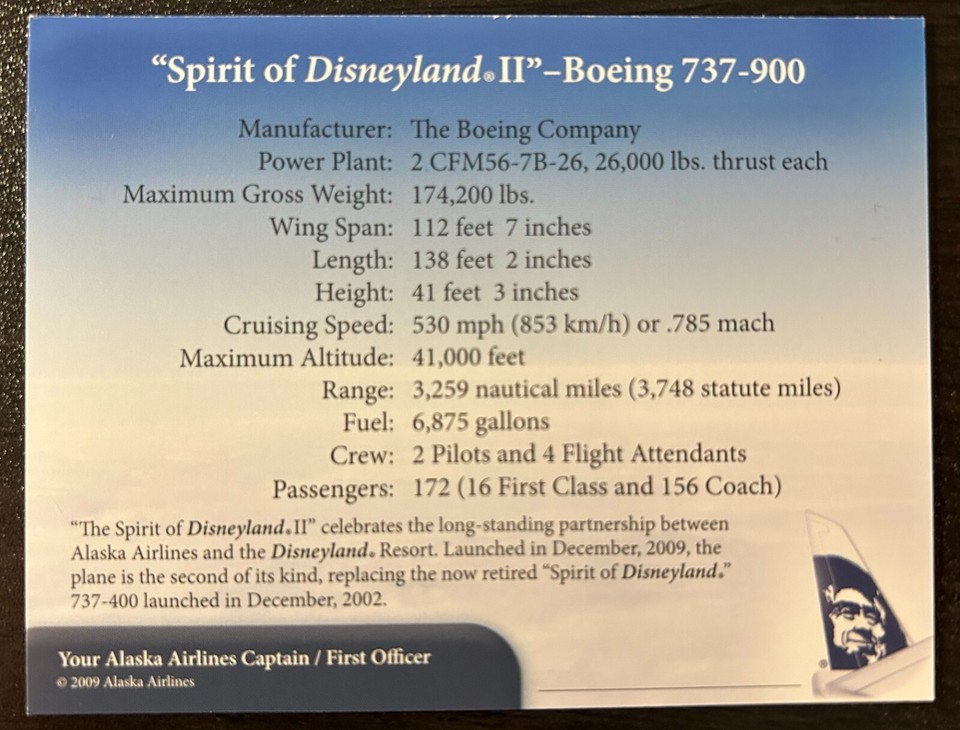 RARE Alaska Airlines 737-900 Spirit of Disneyland II Trading Card | eBay