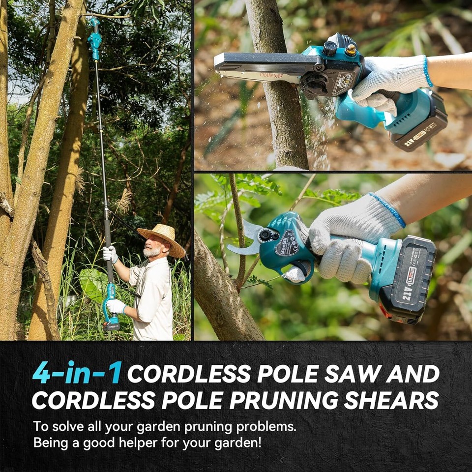 4-in-1 Cordless Pole Saw & Pole Pruning Shears Combo Kit Chainsaw ...