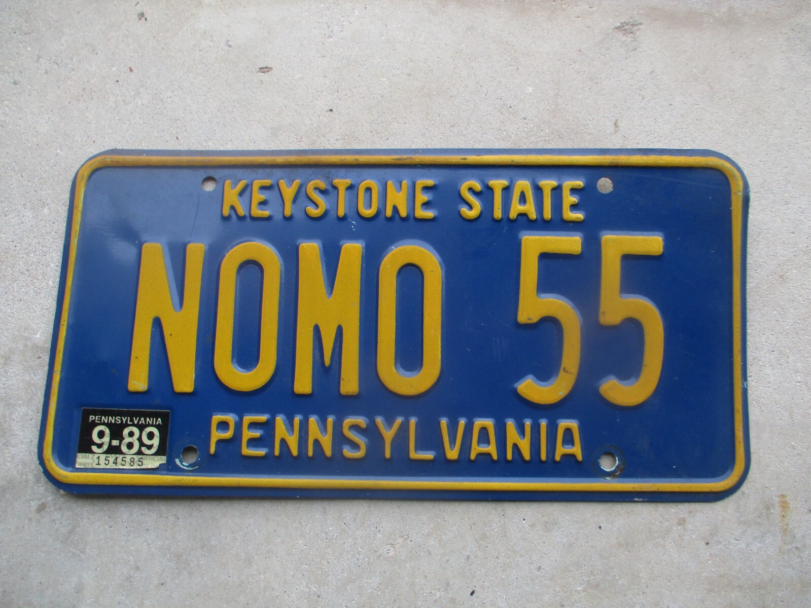 Pennsylvania 1989 vanity license plate # NOMO 55 | eBay