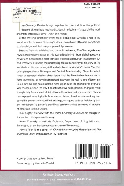 The Chomsky Reader by Noam Chomsky (1987, Trade Paperback) for sale online | eBay