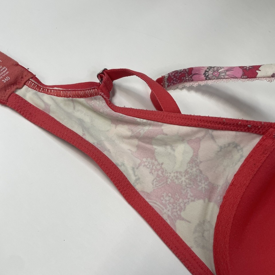 Body Victorias Secret 36D Lined Demi Bra Floral Pink White Underwire ...