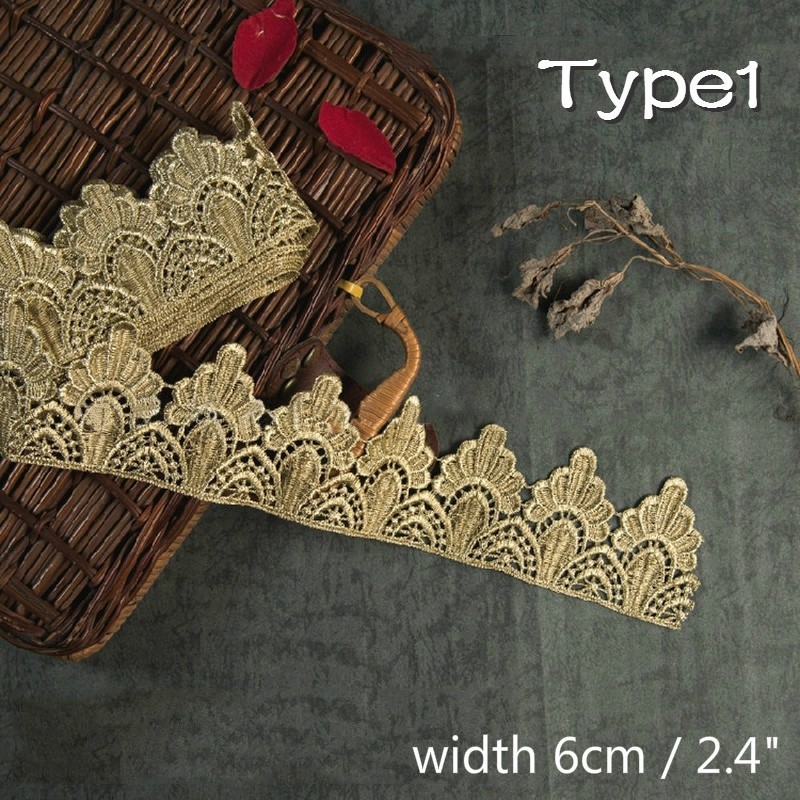 Gold Embroidered Lace Edge Trim Ribbon Decor Applique Retro DIY Sewing ...