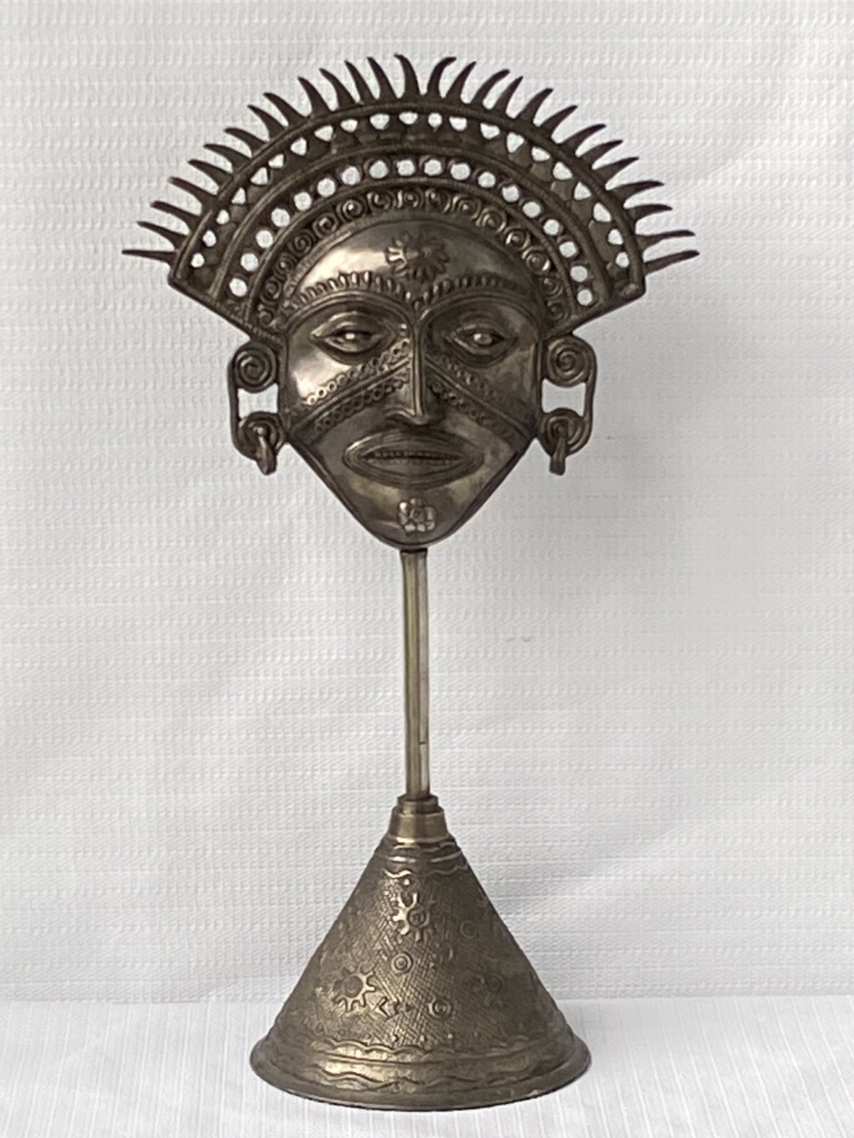 Inca Sun God Mask On Stand Brass Vintage Brass Sculpture 17" | eBay