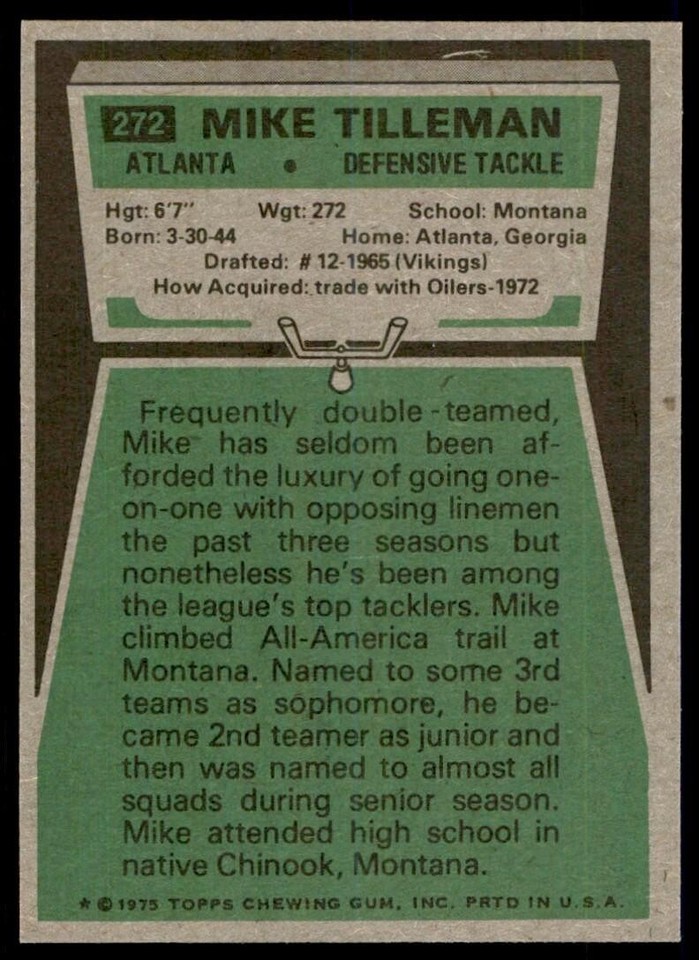 1975 Topps Mike Tilleman Atlanta Falcons #272 | eBay