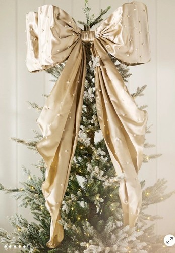 New Anthropologie Pearled Satin Bow Tree Topper Ivory Beige Christmas ...
