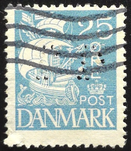 Denmark - 1933 Scott 242 25 Øre Blue Caravel Ship PERFIN - Stamp | eBay