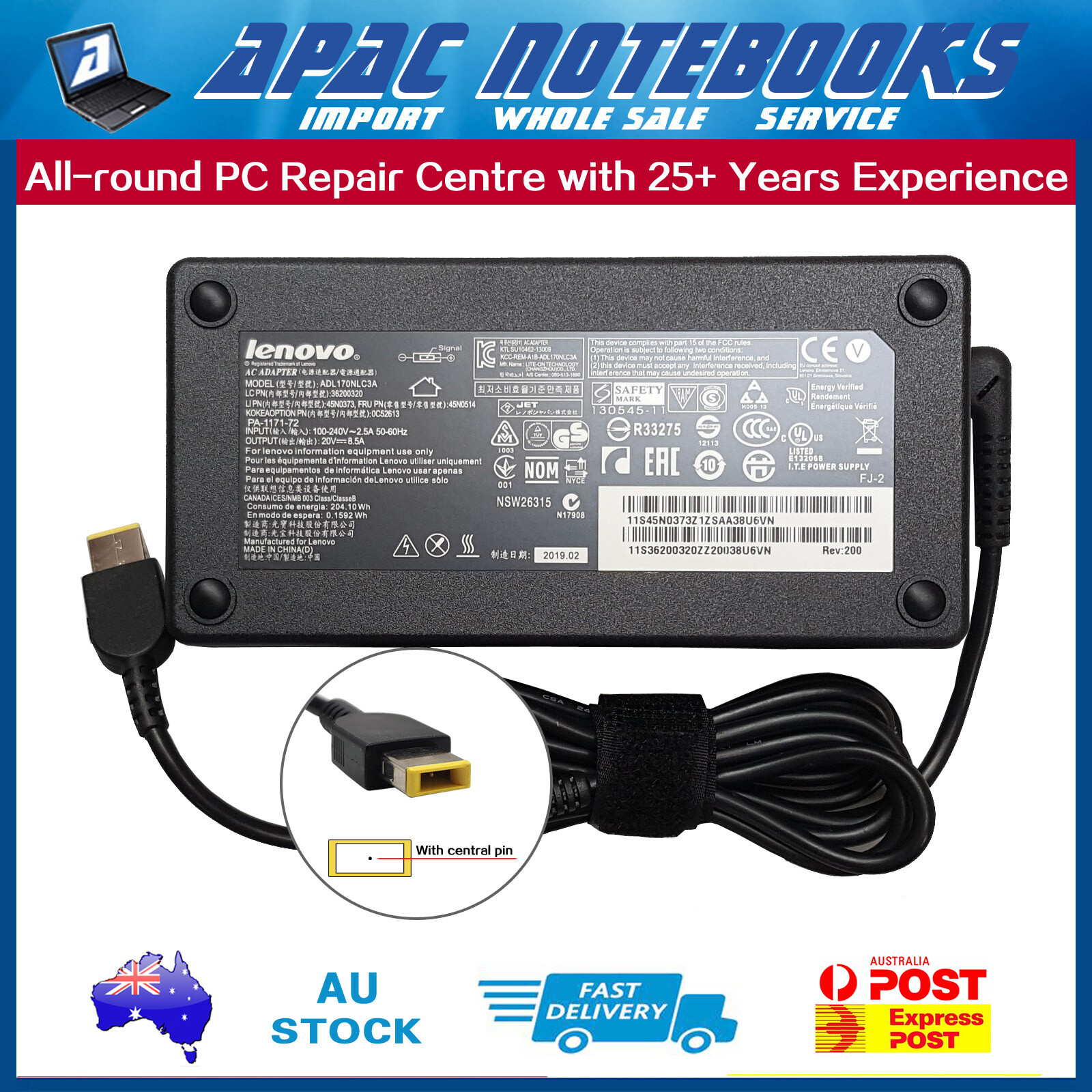 Genuine 170W AC Adapter Charger LenovoLegion Y540-15 Y540-17 Y540-15IRH ...