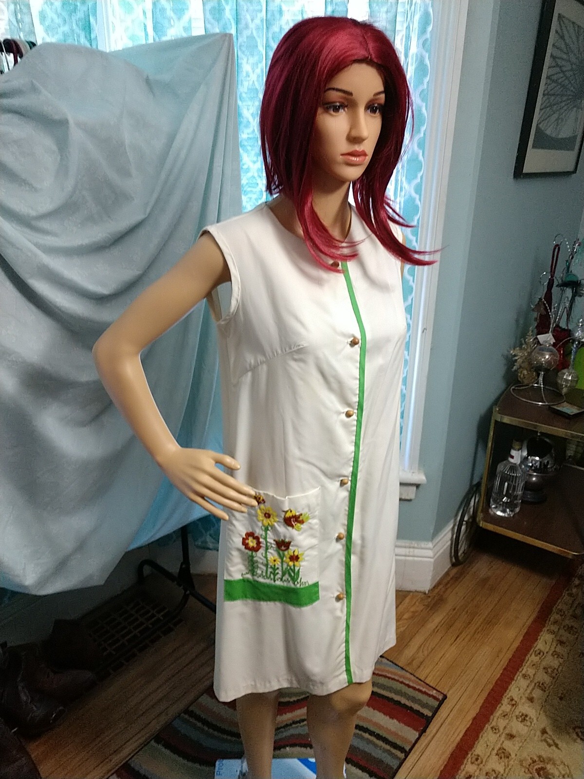 Vintage Wooden Button Front Shift/House dress 1960's … - Gem