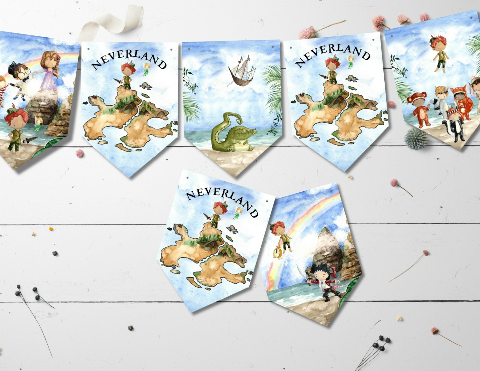 Neverland Peter Pan Bunting Banner & Ribbon - 8 Flags | eBay UK