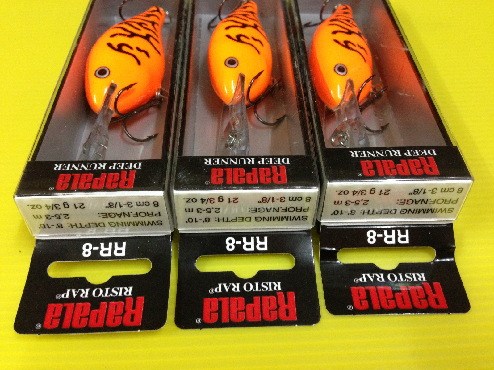 Three Rapala Deep Runner Risto Rap RR-8 OCW, Orange Tiger Crankbait ...