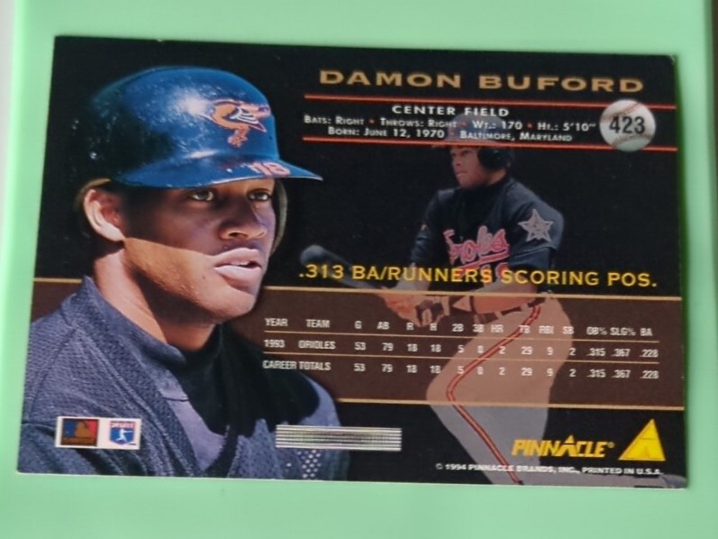 1994 Pinnacle - Baltimore Orioles Baseball Card #423 Damon Buford | eBay