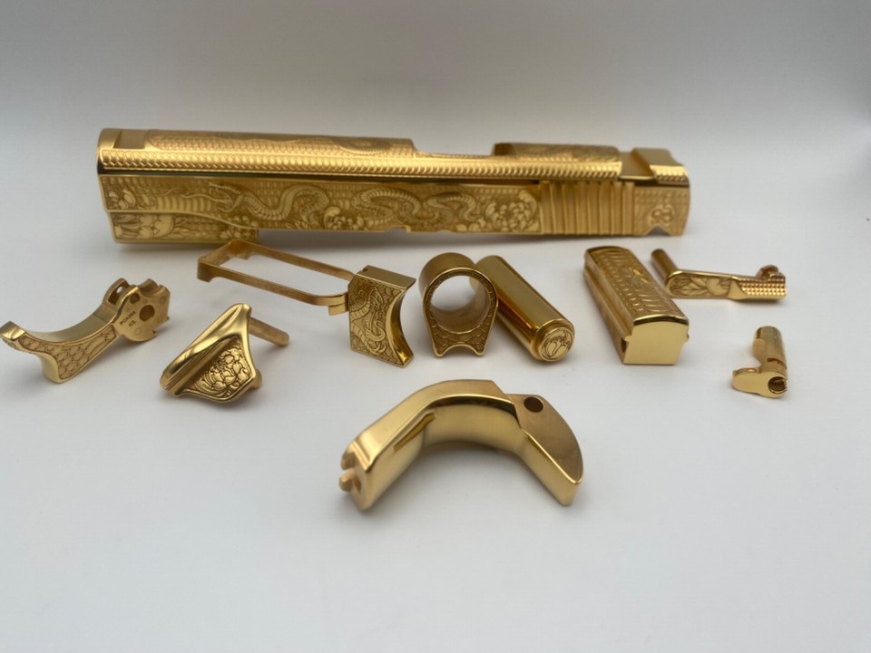 Deep laser engraved 1911 government slide and accents kit 24k gold ...