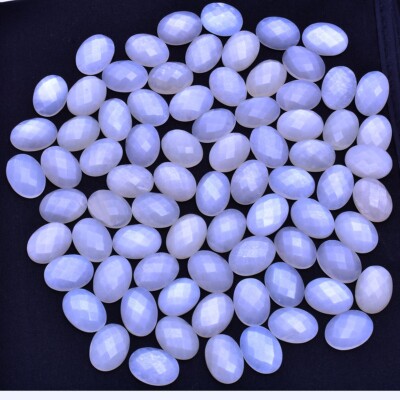 78 Pcs Natural Moonstone 18mm 13mm Oval Checker Cut Glossy Loose ...
