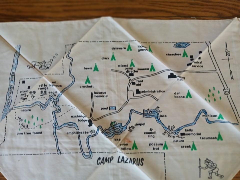 2 Vintage CENTRAL OHIO COUNCIL Boy Scout Neckerchiefs Camp Lazarus Map ...
