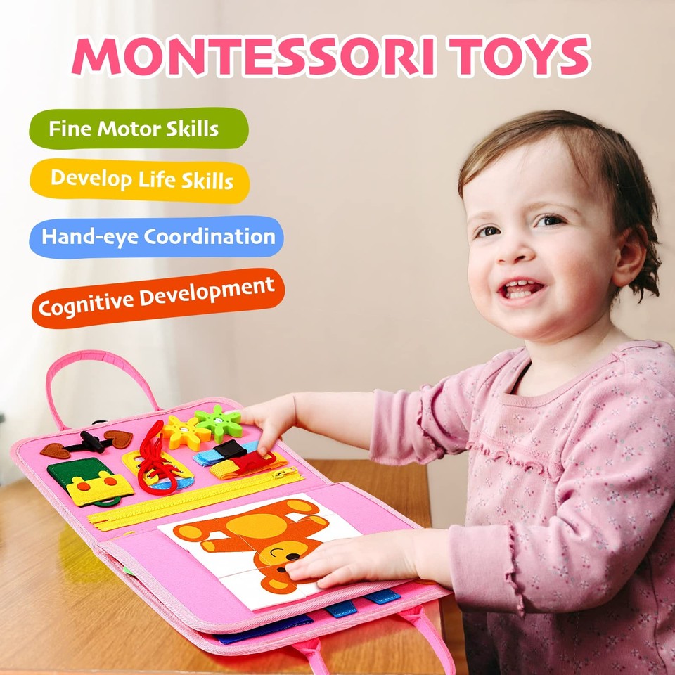 Hooku Busy Board for Toddlers Montessori Toys 2 Year Olds Learning Baby ...