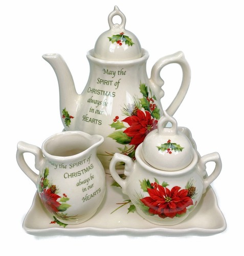 Season of Peace Cracker Barrel Ceramic Tea Set Christmas Poinsettia | eBay