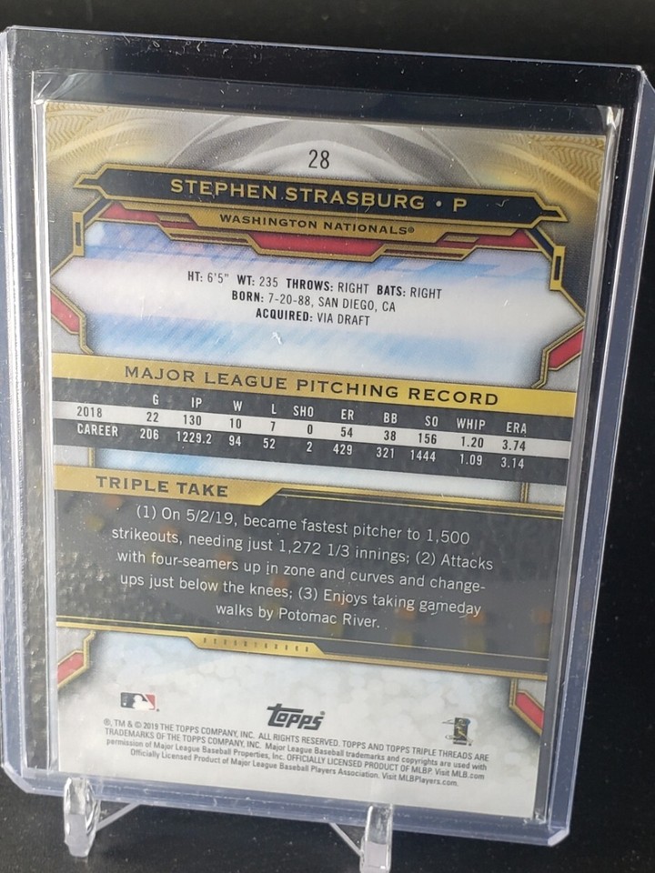 2019 Topps Triple Threads Amber /199 Stephen Strasburg #28 | eBay