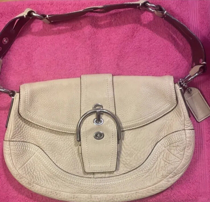 Coach Soft Pebble Leather Shoulder Fold Over Flap - Gem