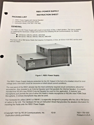 RELM COMMUNICATIONS, RBS1 Power Supply Instruction Sheet 1991/1995 | eBay
