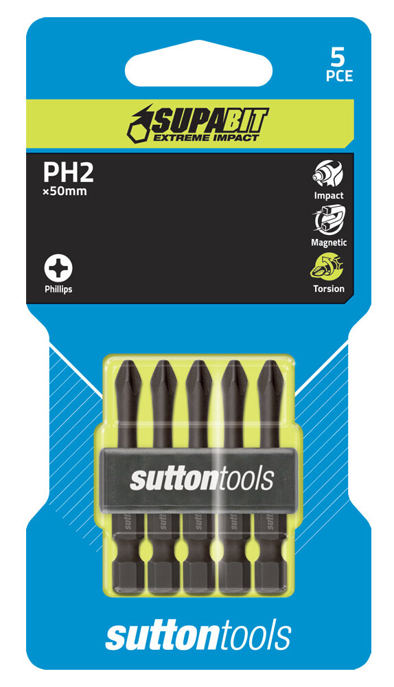 Sutton Tools Impact Driver Bits 5Pc 50mm PH2 Phillips Magnetic SupaBit S1510250 | eBay Australia