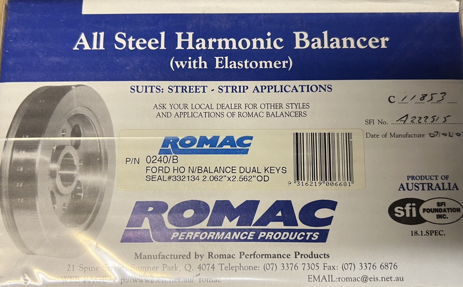 Ford 302-351W HO Harmonic Balancer w/ Blower | 0240/B | Romac Performance